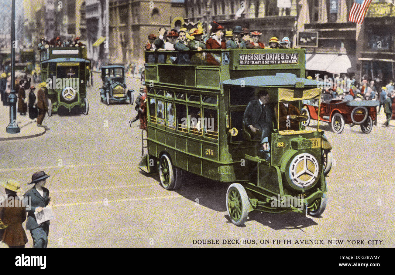 Double decker bus on 5th Avenue, New York, USA Stock Photo - Alamy