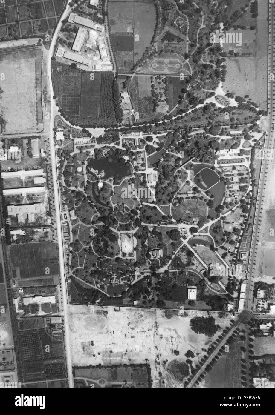 Giza Zoo, Oula, Giza, Egypt - aerial view Date: circa 1930s Stock Photo ...