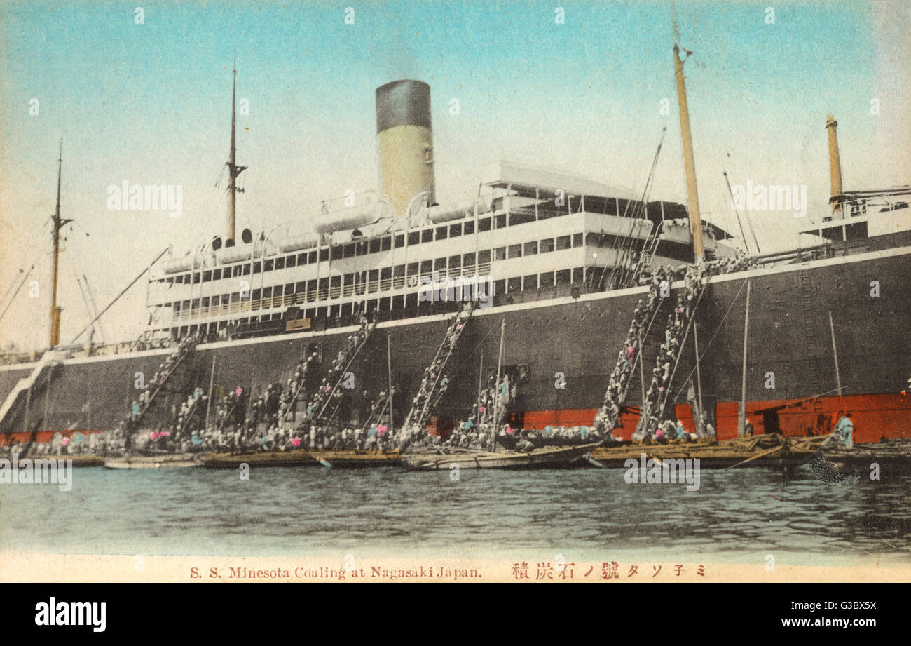 SS Minnesota calling at Nagasaki, Japan Stock Photo - Alamy