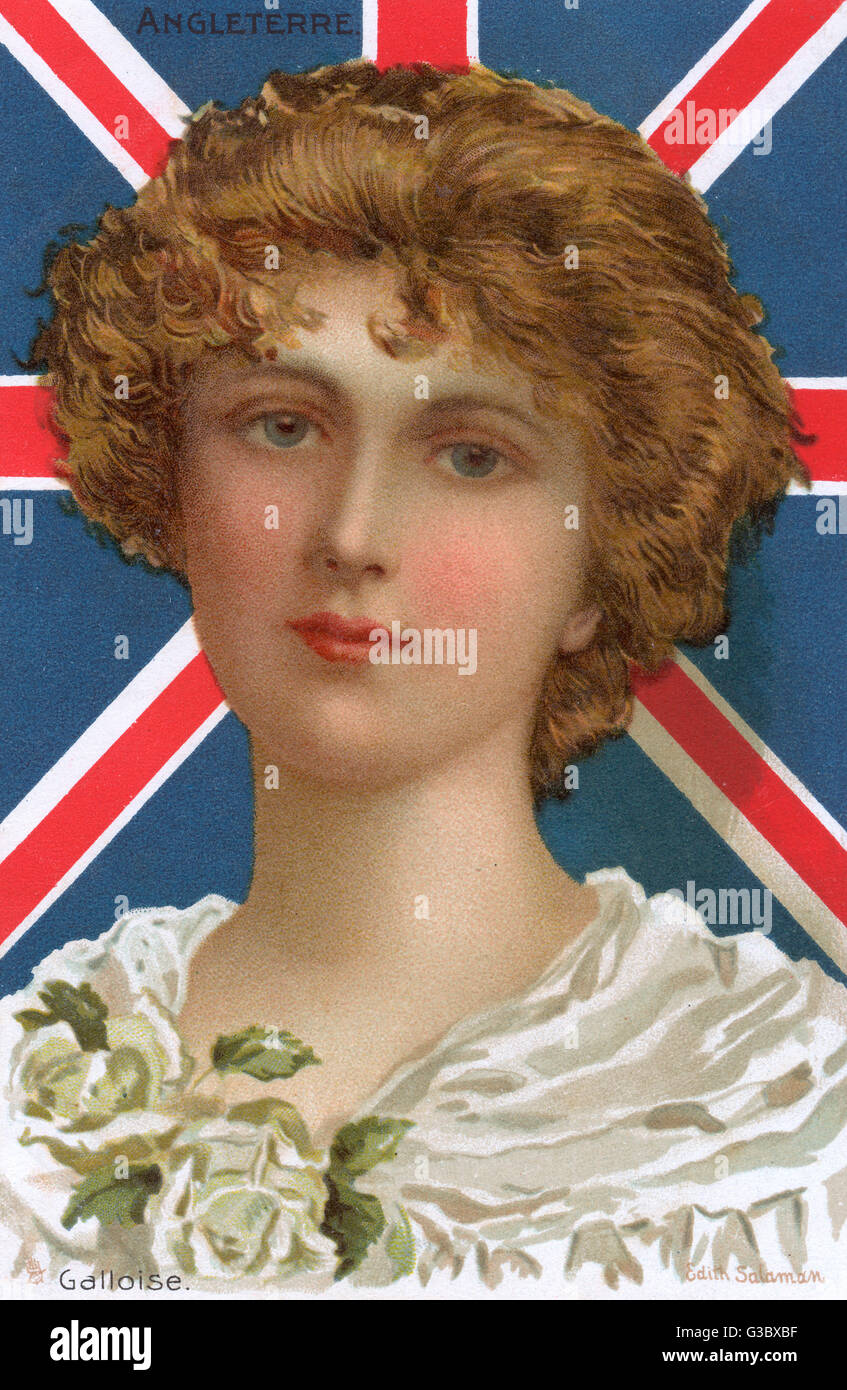 A Welsh Girl in front of a Union Flag backdrop Stock Photo - Alamy
