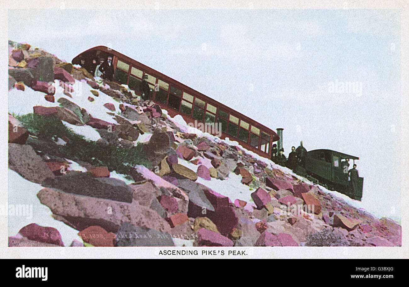 Railway train ascending Pikes Peak, Colorado, USA Stock Photo - Alamy