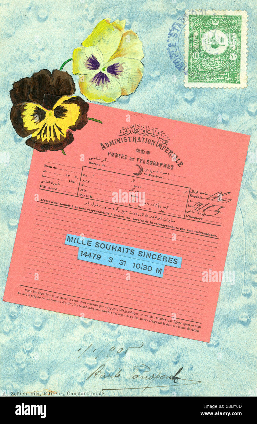 Turkish Fantasy Postcard - Imperial Ottoman Telegraph Stock Photo - Alamy