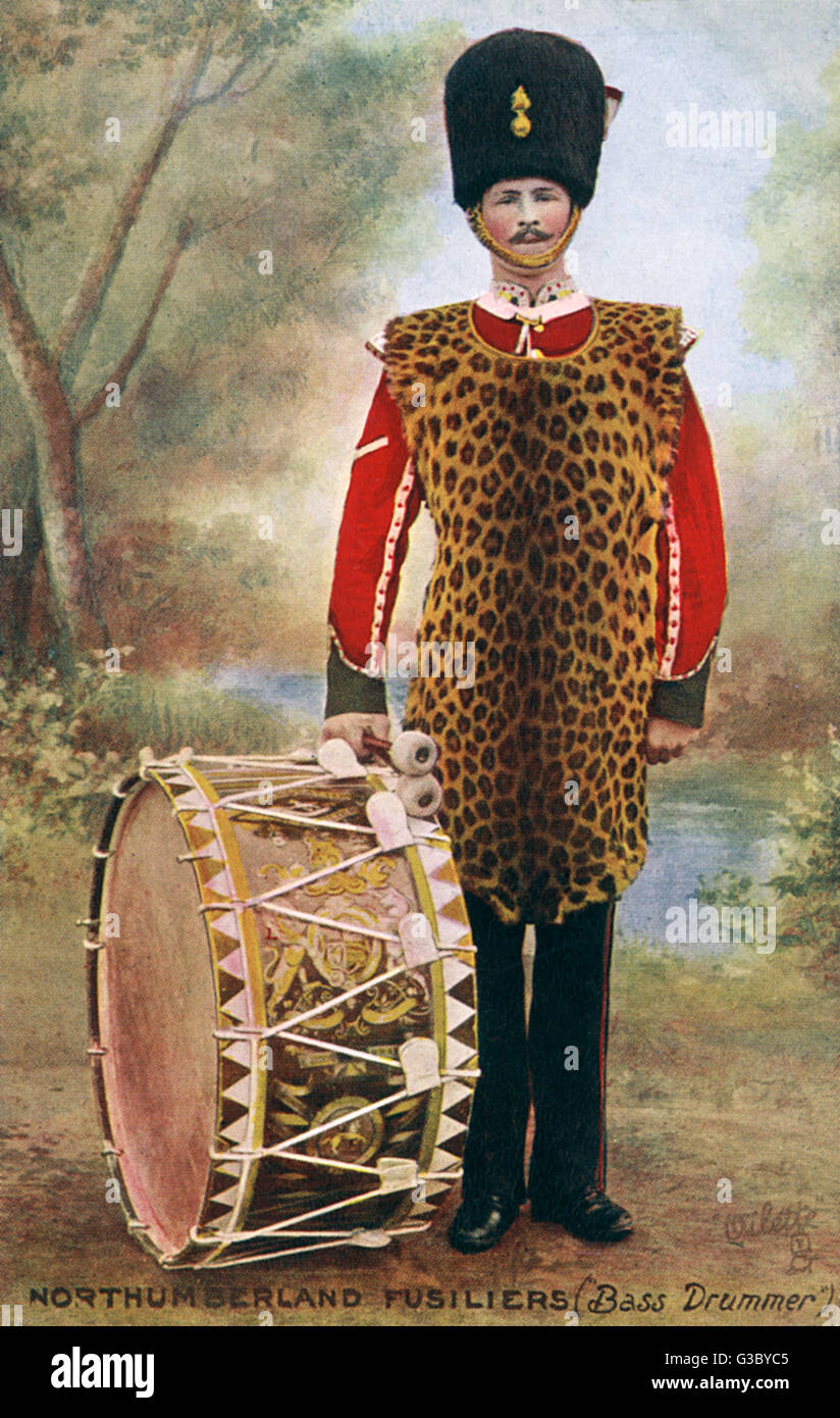 Bass Drummer of the Northumberland Fusiliers in his traditional ...