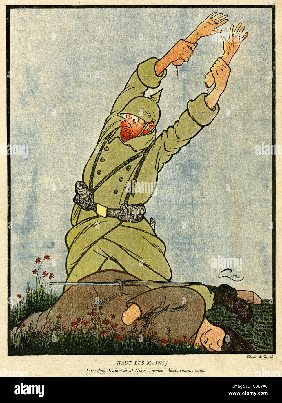 Cartoon, Hands Up! WW1 Stock Photo - Alamy