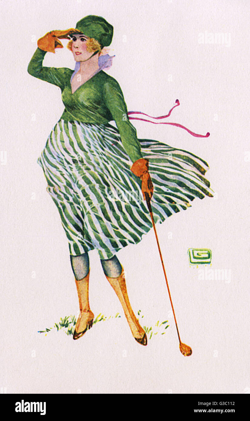 Lady golfer looking down the fairway for her drive Stock Photo - Alamy