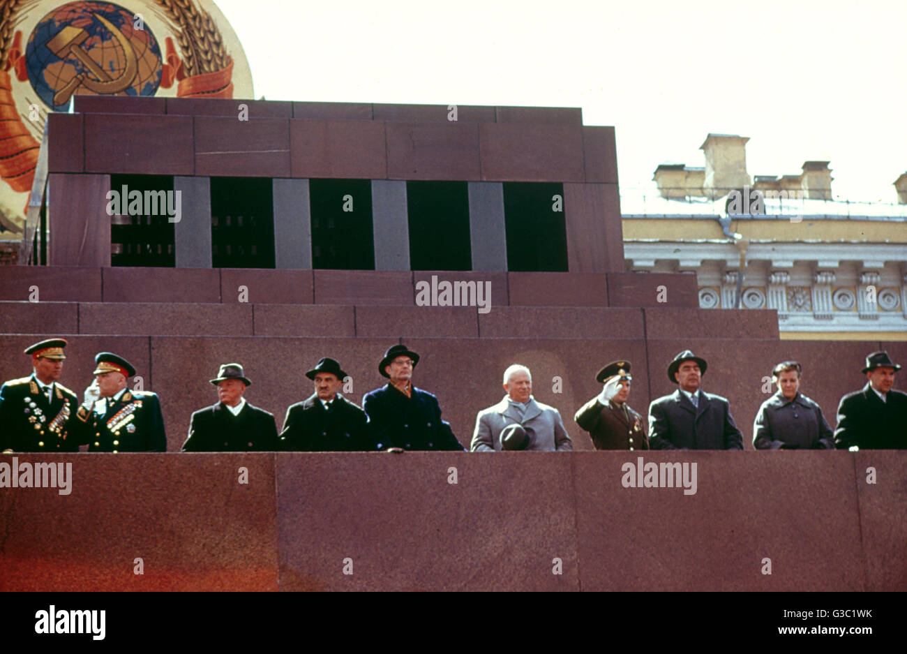 Soviet leaders presiding over the May Day celebrations in Red Square ...