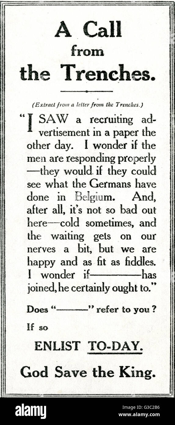 WW1 - Recruitment Advertisement Stock Photo - Alamy