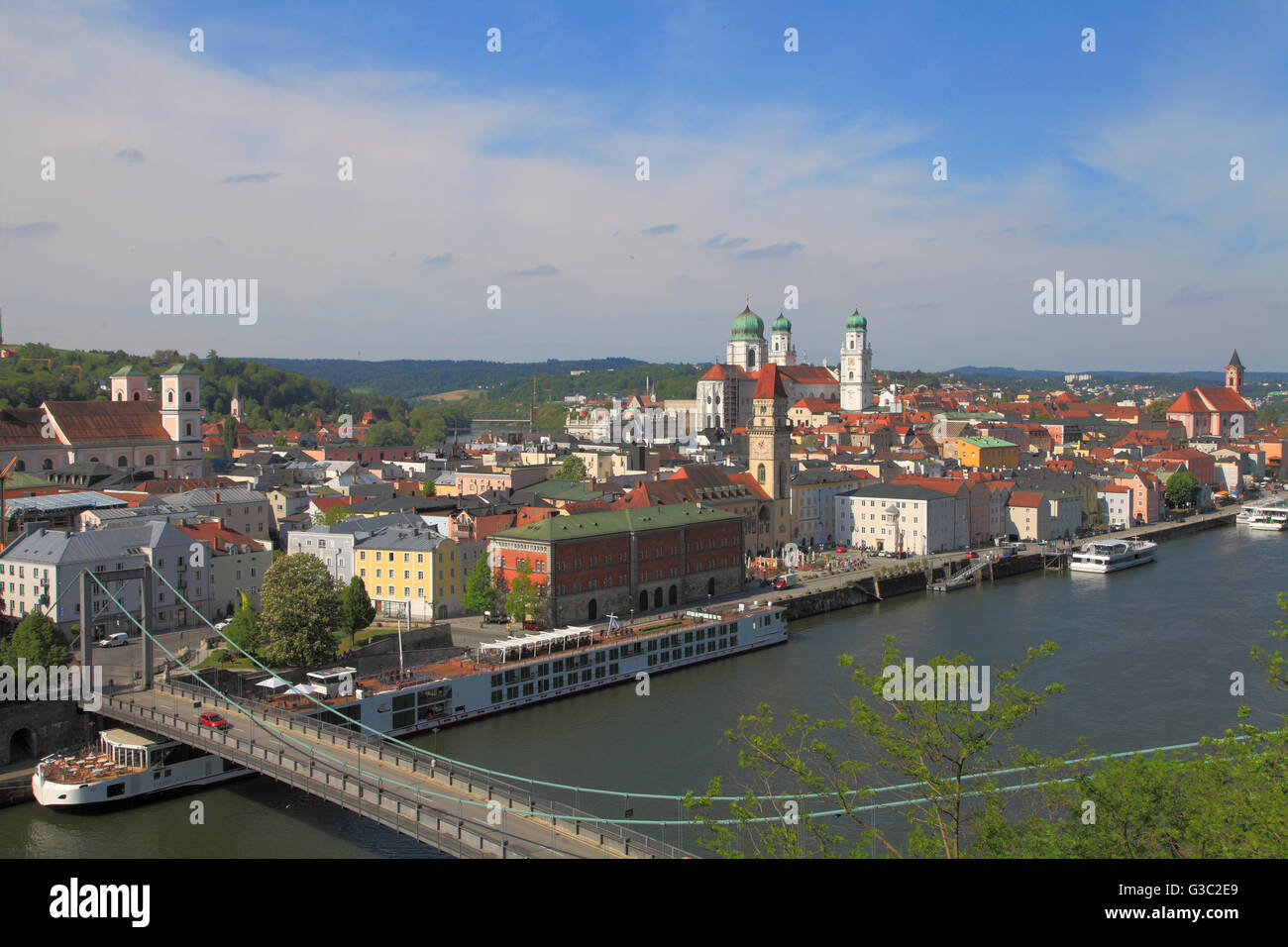 Germany, Bavaria, Passau, aerial view, skyline, Danube River Stock ...