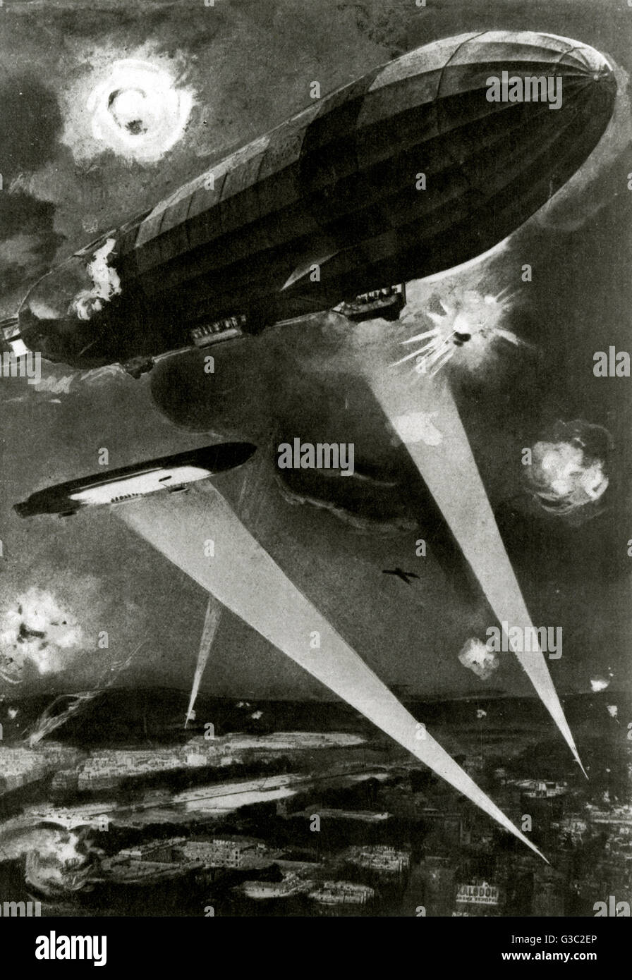 WW1 - An illustration depicting the terror of zeppelins dominating the ...