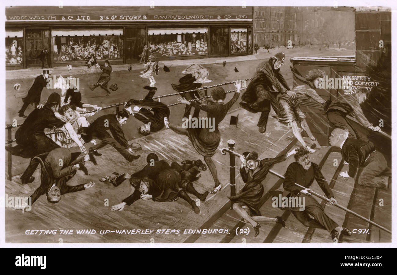Getting the Wind up - Waverley Steps, Edinburgh, Scotland Stock Photo ...