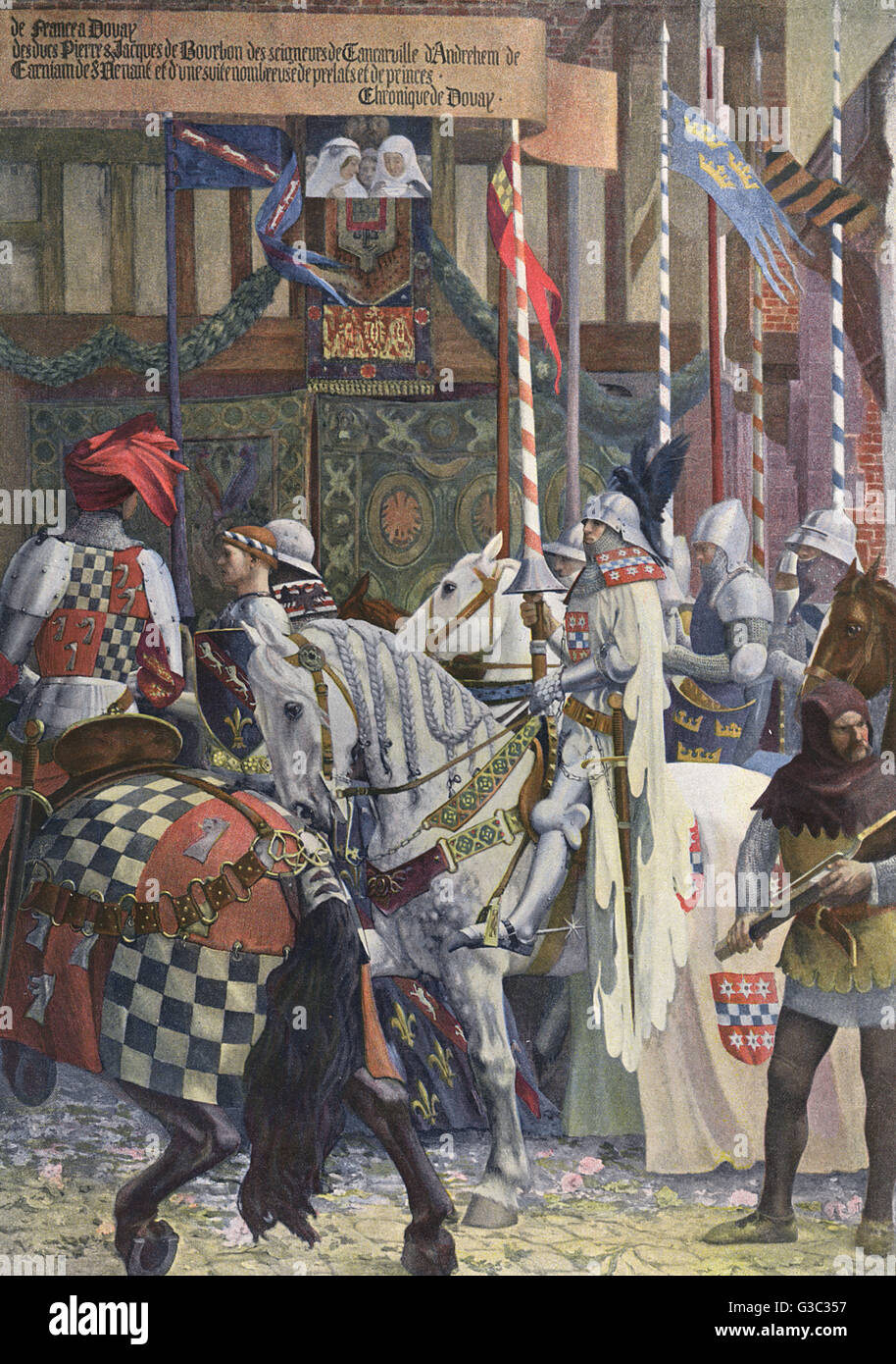 Joyous Entry of King John the Good at Douai, 1355. Part of a panoramic ...