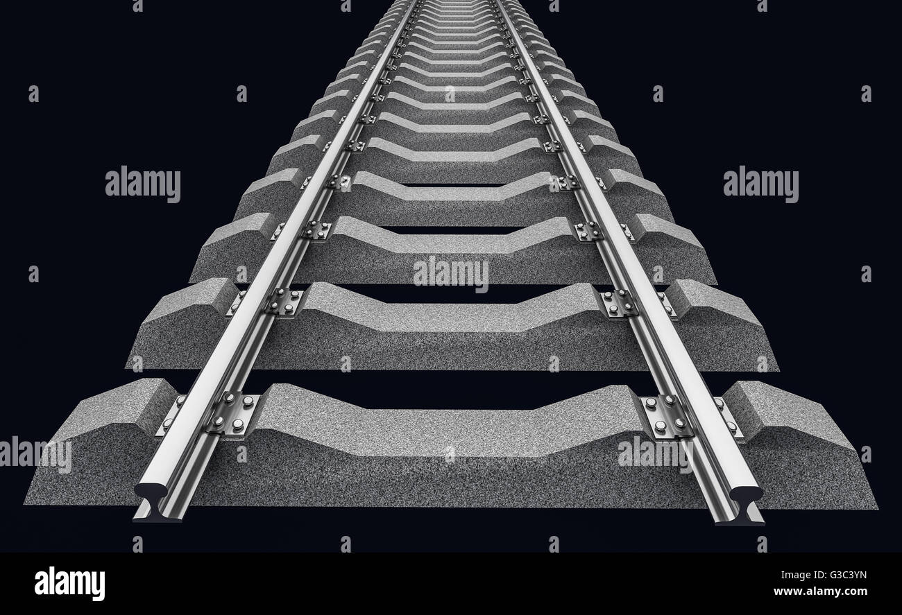Illustration of a straight railroad track on dark Stock Photo - Alamy