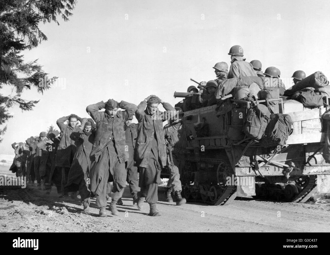 Half track and battle of the bulge Black and White Stock Photos ...