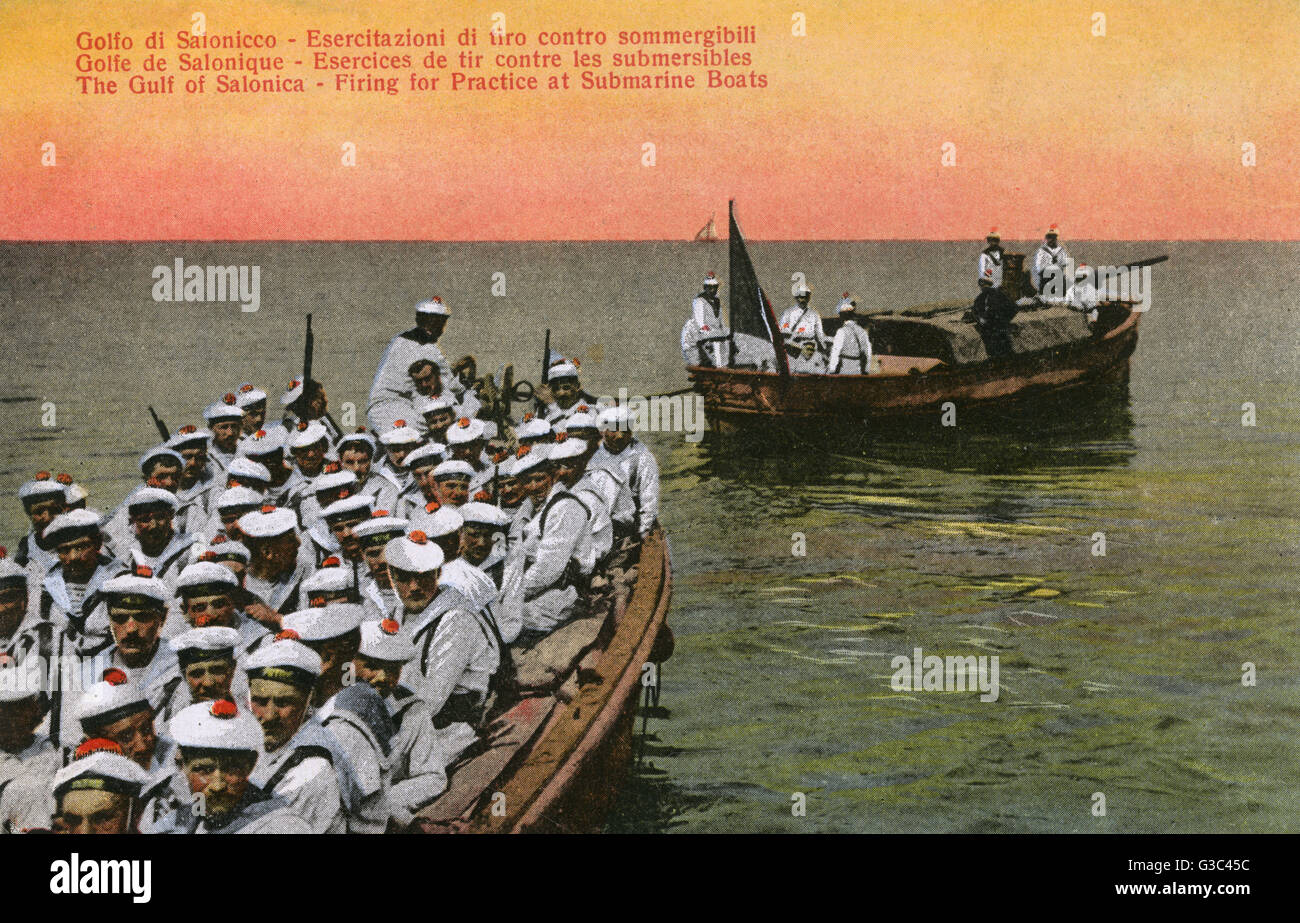 WW1 - Thessaloniki, Greece - Practising firing at submarines Stock ...