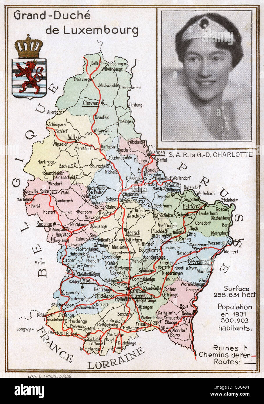 Grand Duchy of Luxembourg with portrait of Duchess Charlotte Stock ...