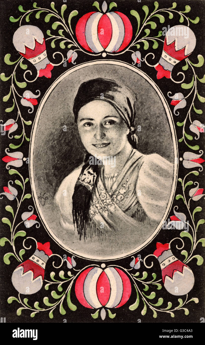 A Pretty Serbian Country Girl - Decorative border. Date: circa 1910s ...