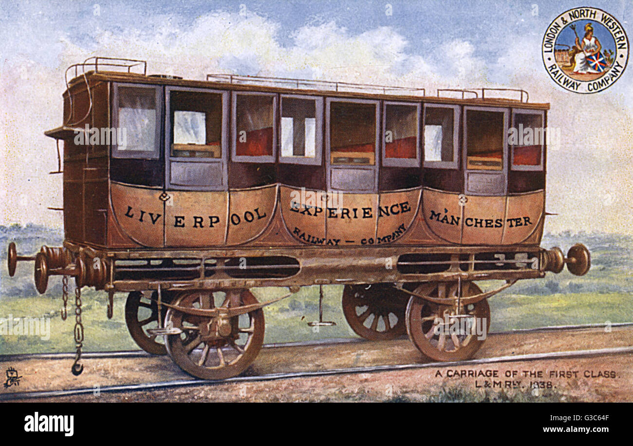Liverpool and Manchester Railway - First Class Carriage. Date Stock ...