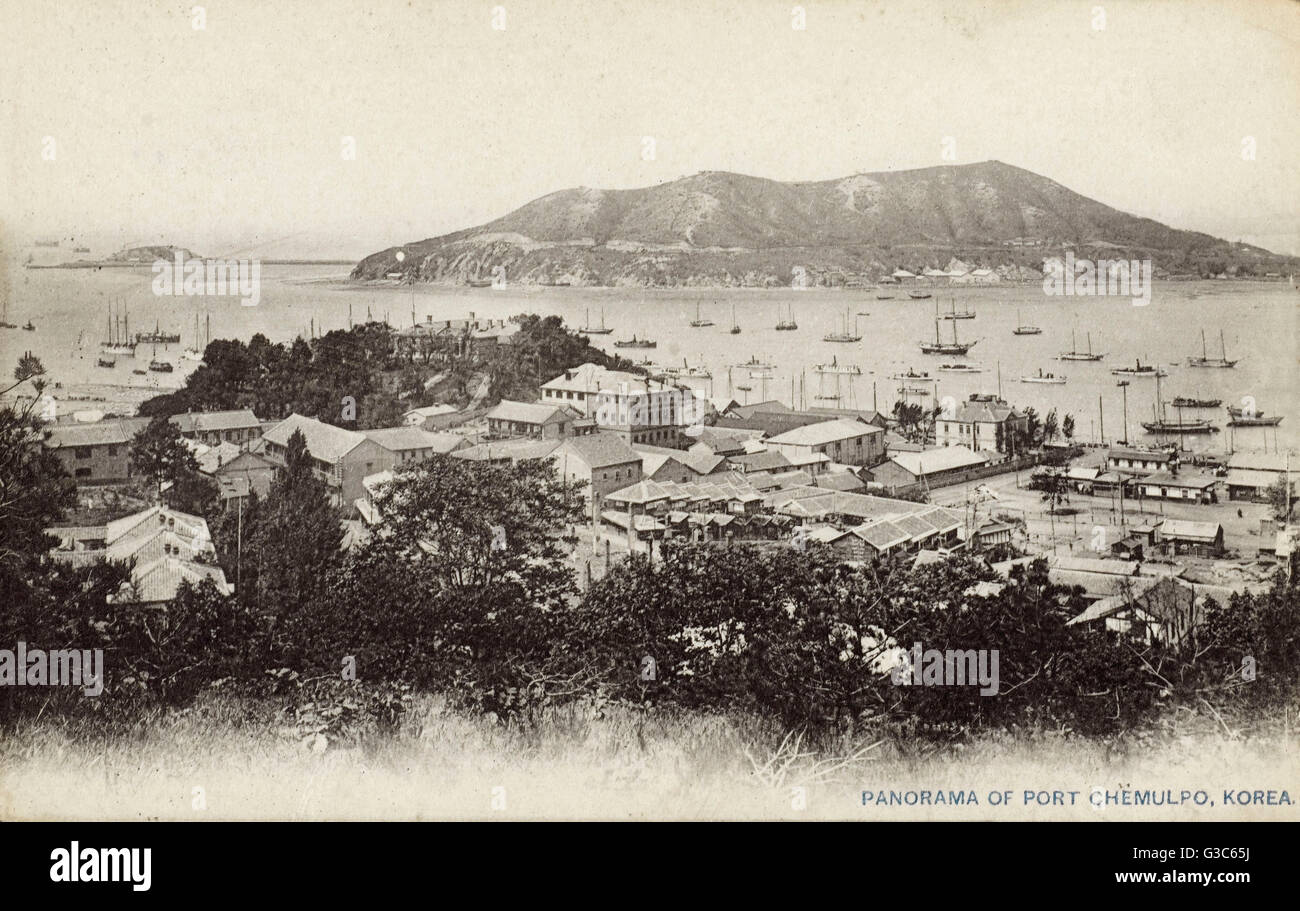 Panorama of Incheon with view toward Chemulpo Bay, Korea Stock Photo ...