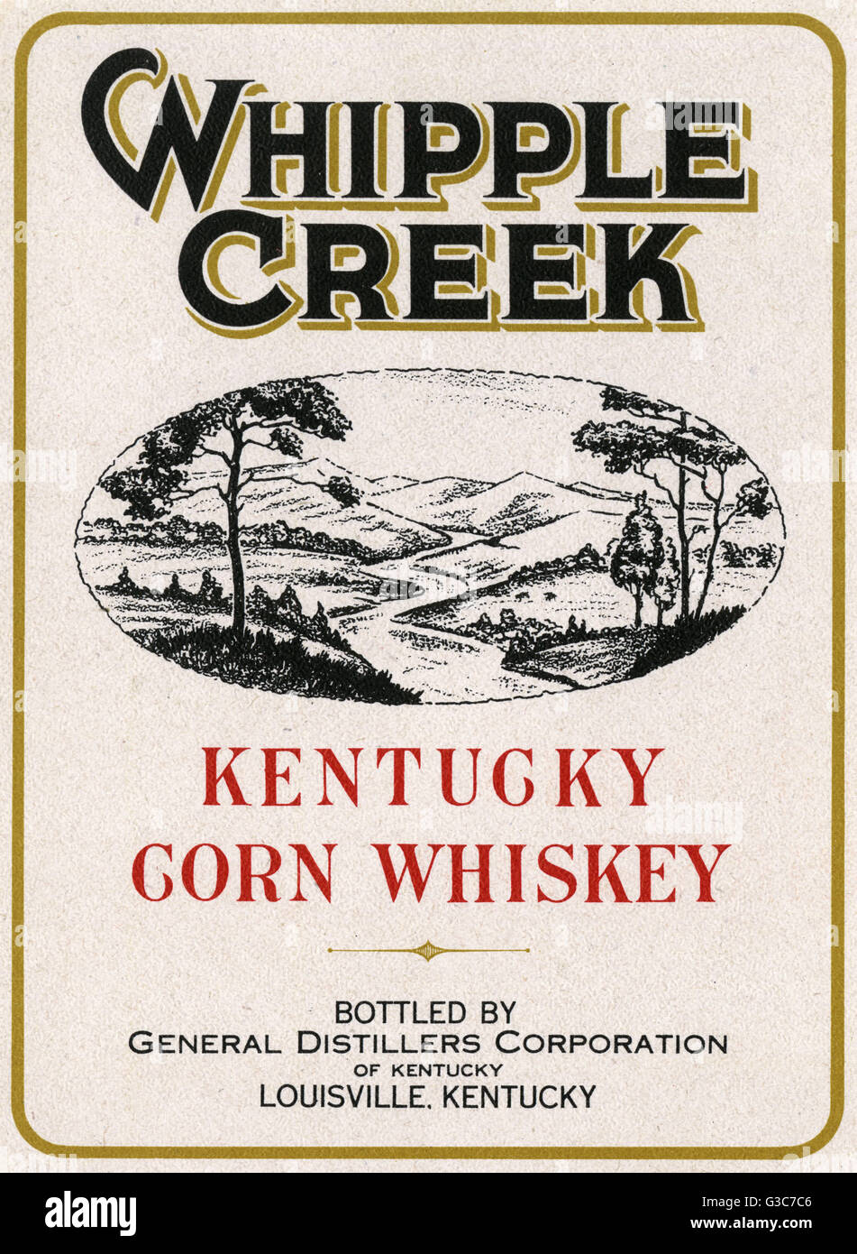 Label for Whipple Creek, Kentucky Corn Whiskey Stock Photo - Alamy