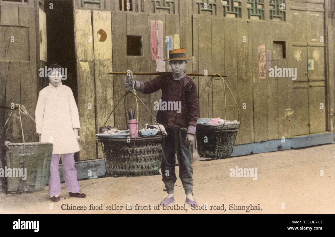 A rather extraordinary card of a Chinese food seller in front of a ...