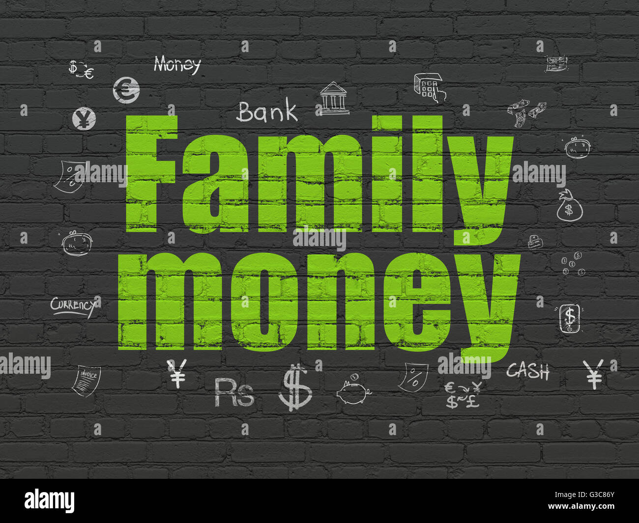 Currency concept: Family Money on wall background Stock Photo - Alamy