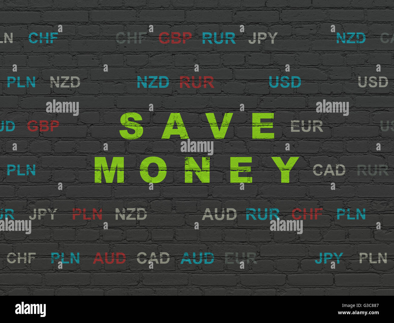 Money concept: Save Money on wall background Stock Photo - Alamy