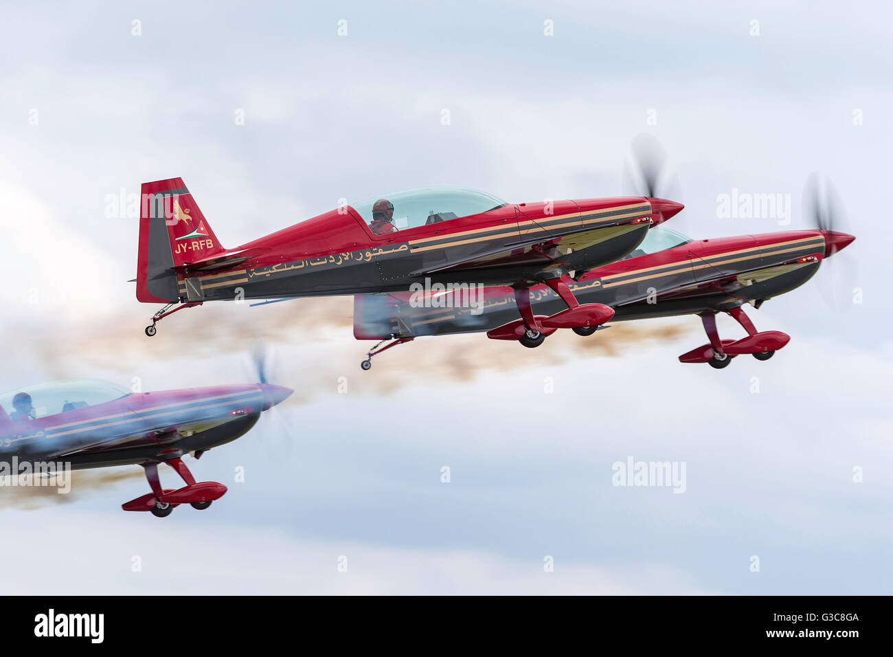 Royal Jordanian Falcons aerobatic team in their Extra EA-300L aircraft ...
