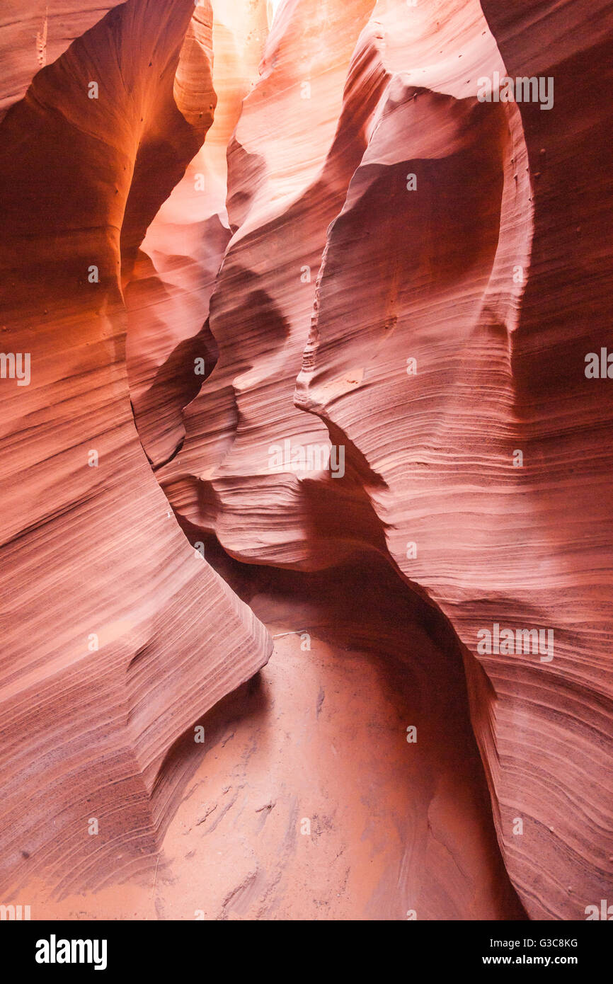 Layered walls of sediment form sandstone canyons in the desert of Utah ...