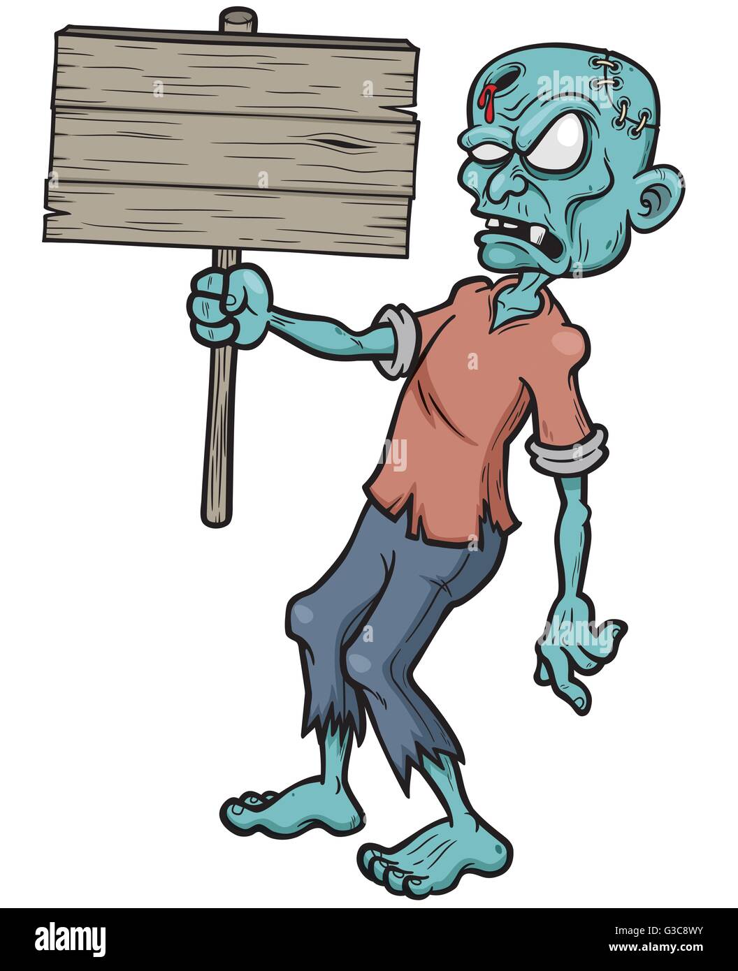 Vector illustration of Cartoon Zombie holding wooden sign Stock Vector ...