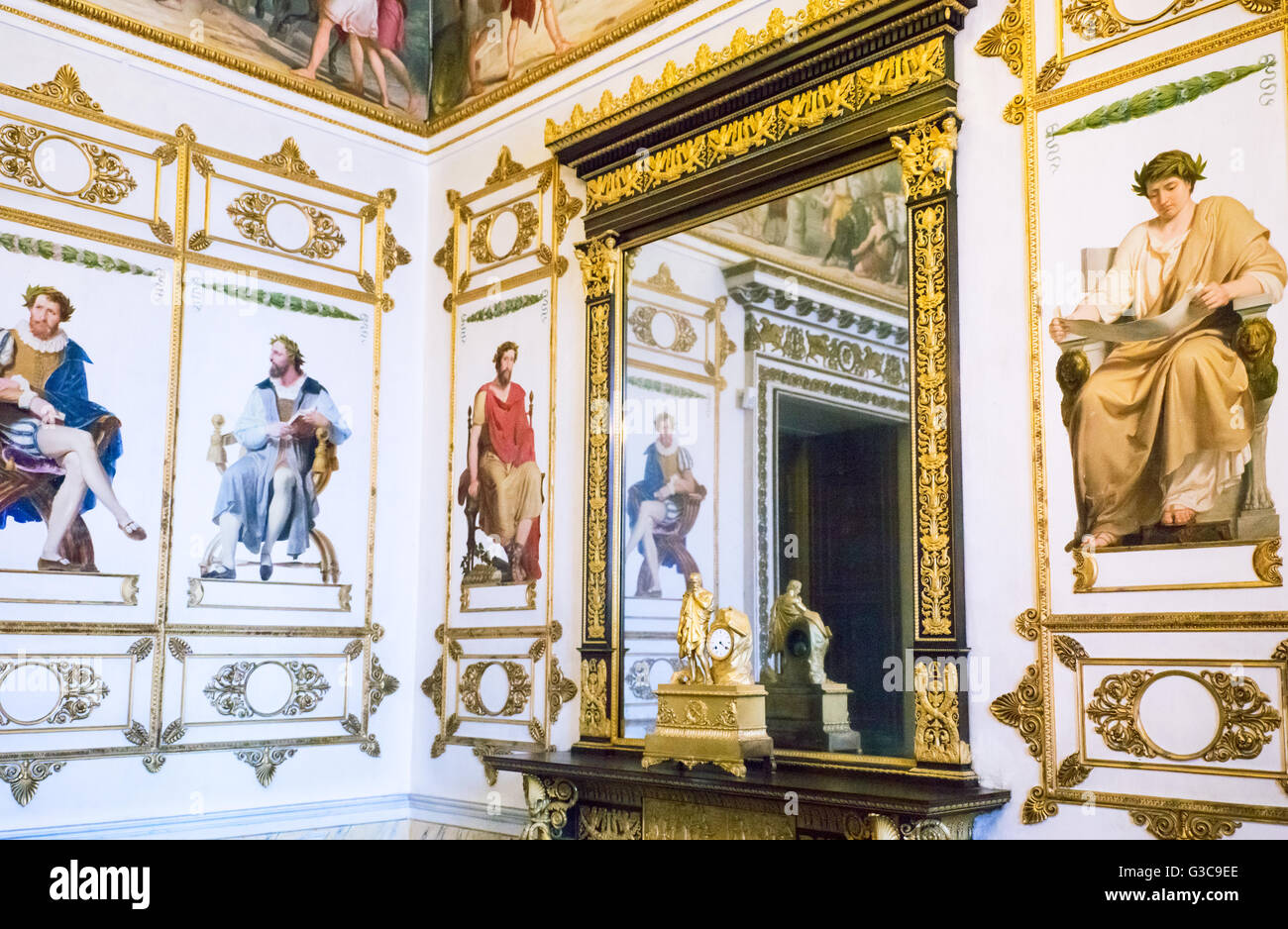 Racconigi, Italy - June 28, 2015: Royal castle inside, the paintings of ...