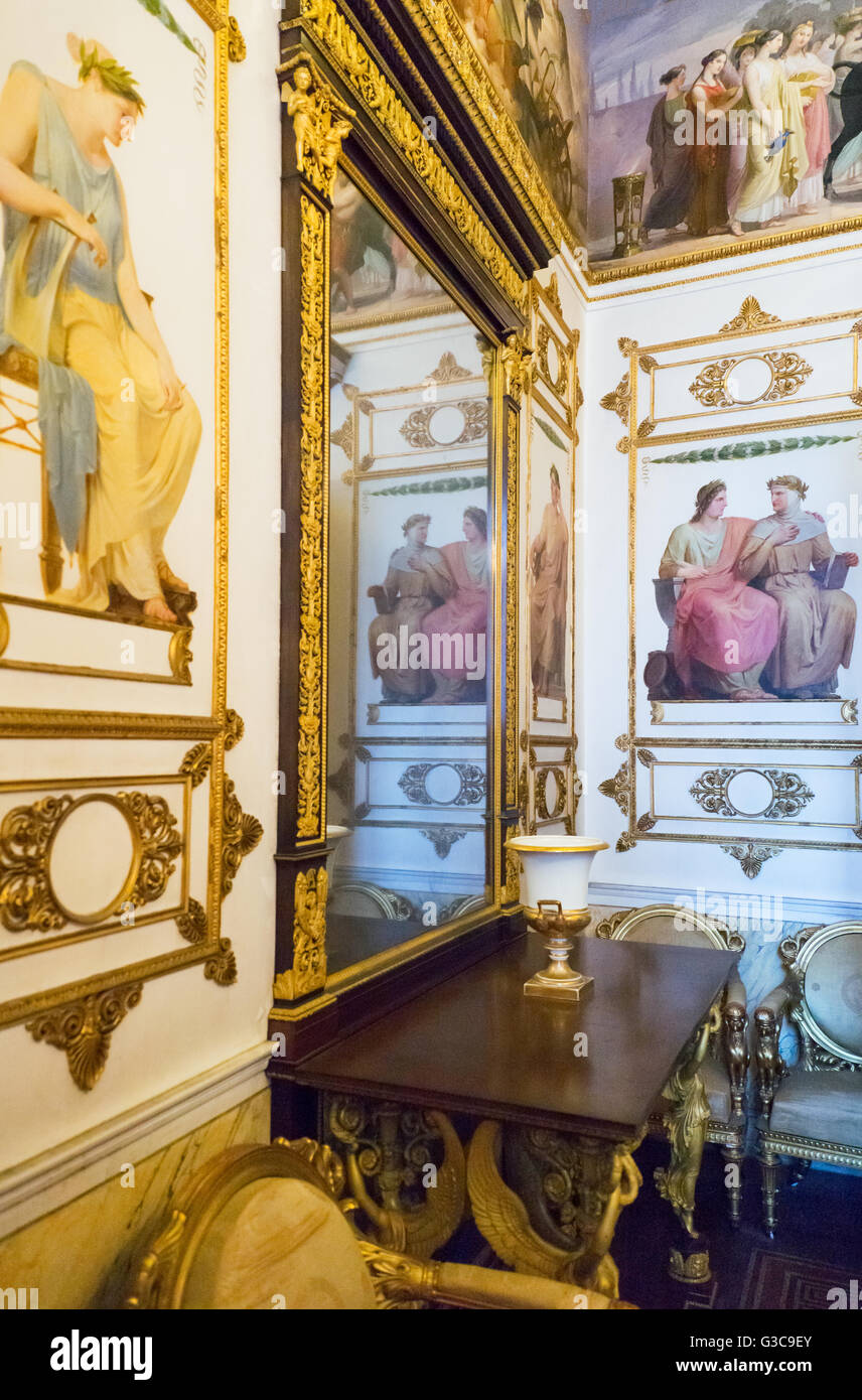 Racconigi, Italy - June 28, 2015: Royal castle inside, the paintings of ...