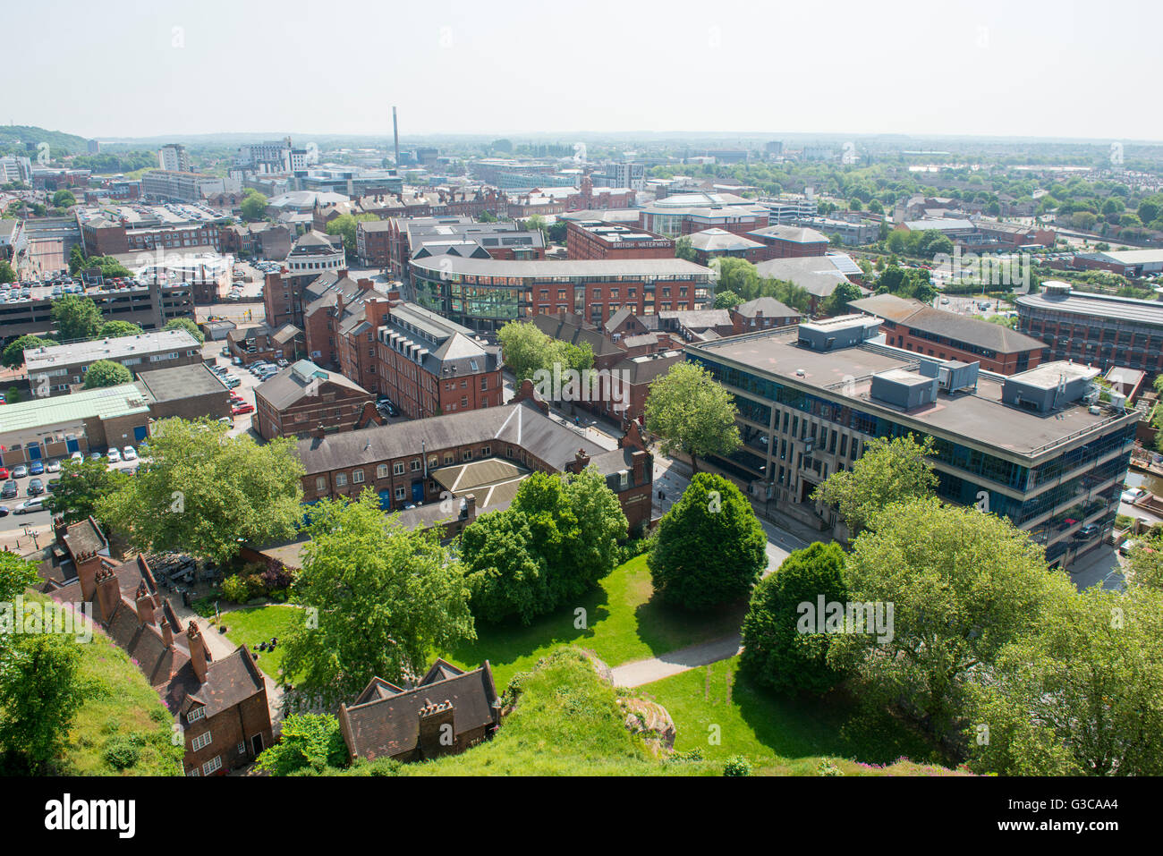 View over the city of Nottingham from the roof of Nottingham Castle ...