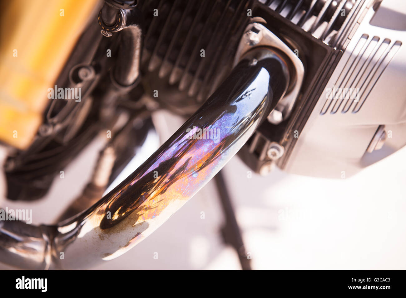 Detail of a motorcycle exhaust pipes and cylinders Stock Photo - Alamy