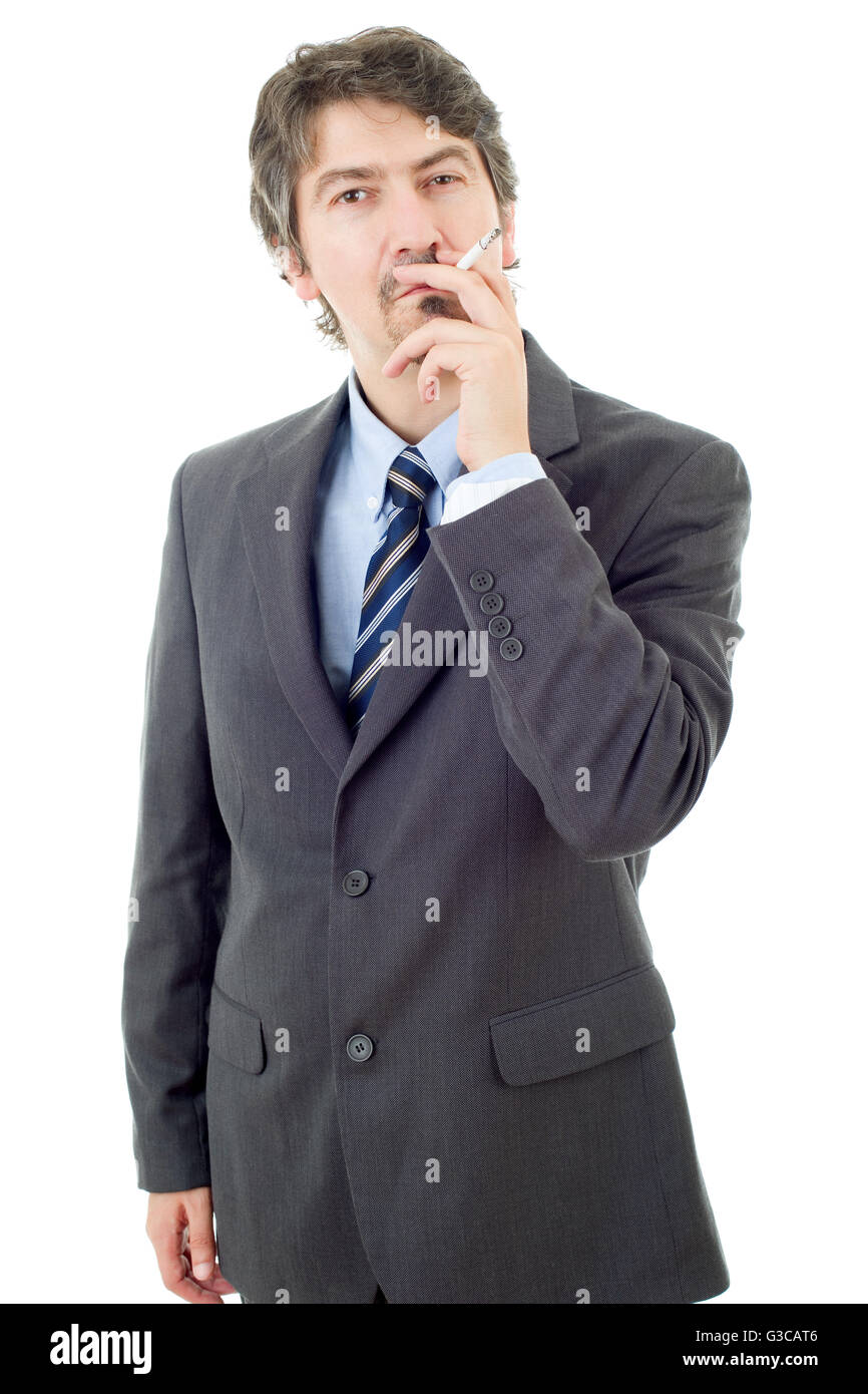 businessman smoking isolated on a white background Stock Photo - Alamy