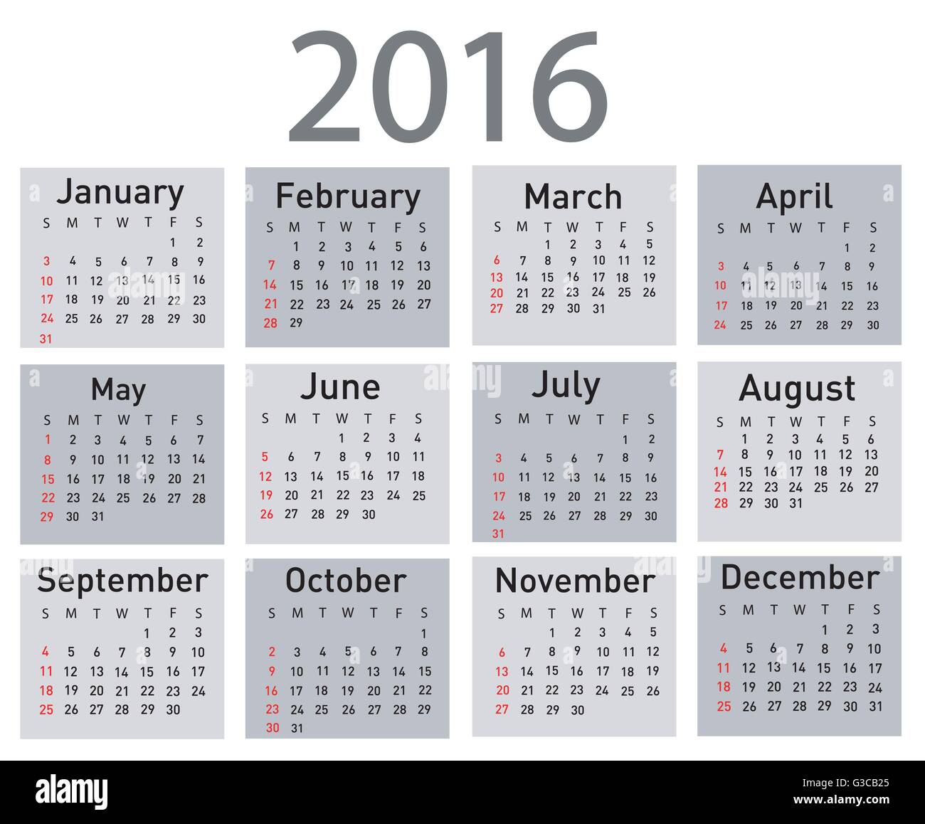 Vector illustration of a modern and simple calendar 2016 Stock Vector ...