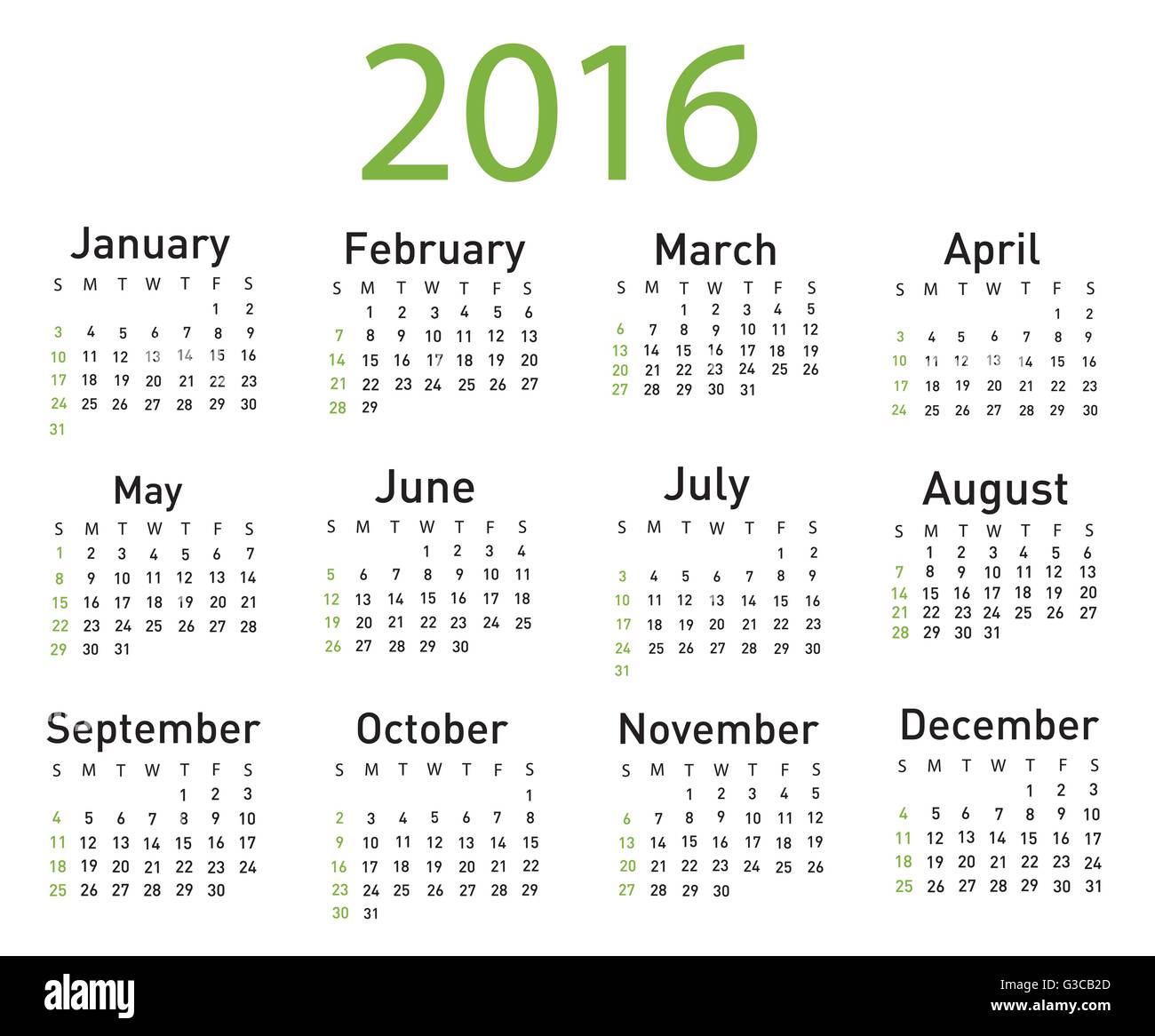Vector illustration of a modern and simple calendar 2016 Stock Vector ...