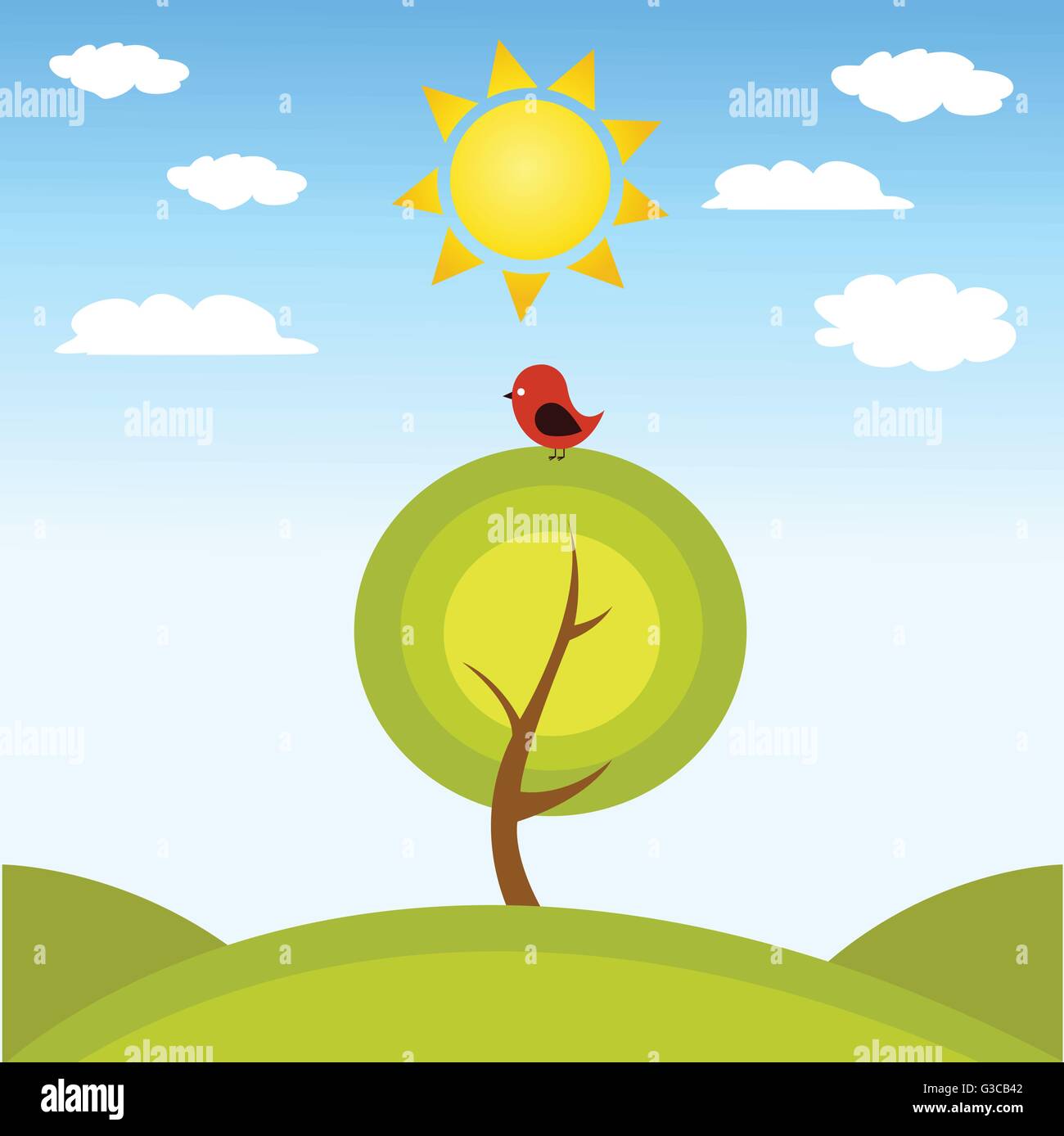 Illustration of a tree and a bird Stock Vector Image & Art - Alamy