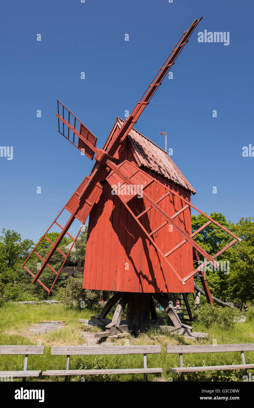 A red windmill in Skansen, Sweden Stock Photo - Alamy