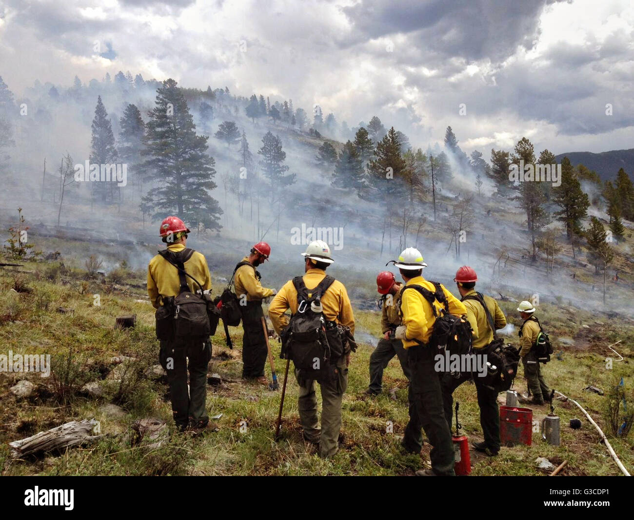 Wilderness firefighters keep an eye on a prescribed burn as smoke and ...