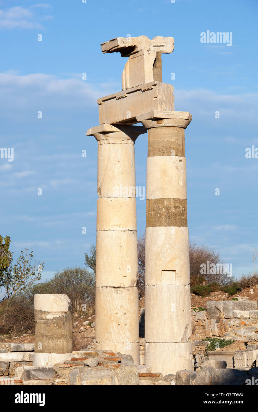 Two columns still standing in Ephesus ancient city (Turkey Stock Photo ...