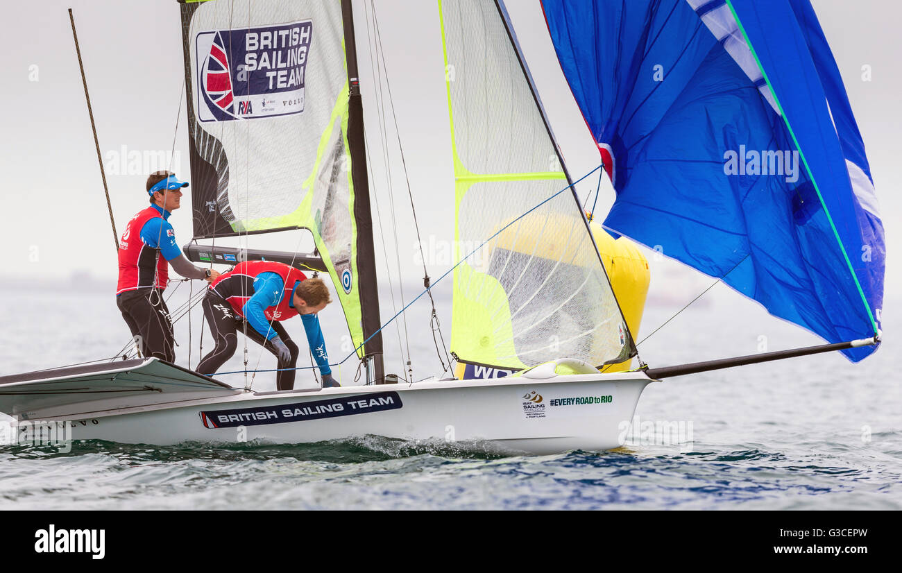 British Olympic 49er class sailors Dylan Fletcher (left) and Alain Sign ...