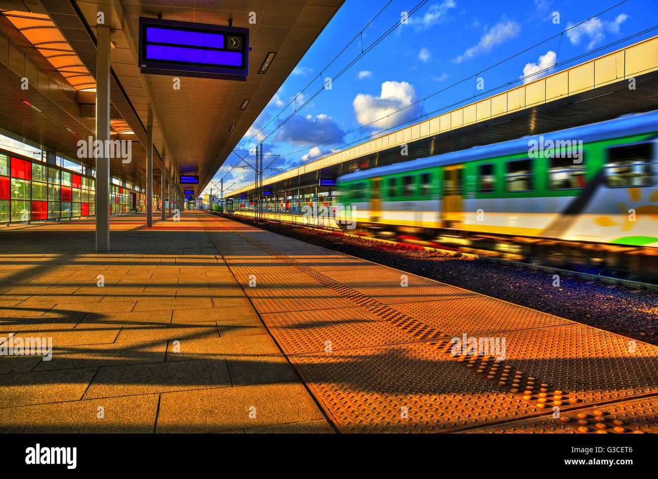 Train at railway station.HDR-high dynamic range Stock Photo - Alamy