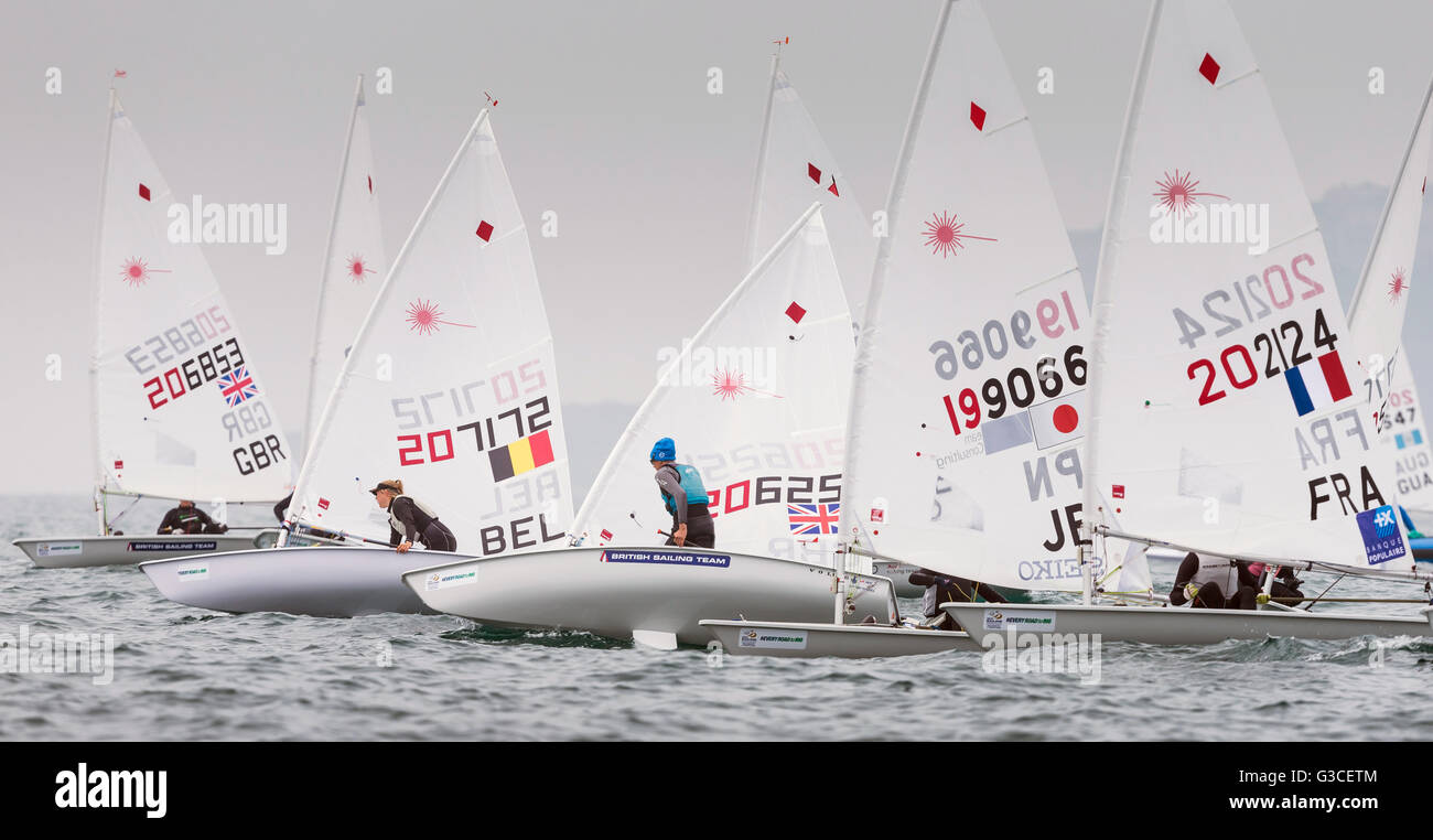 British Olympic Laser Radial class sailor Alison Young (blue hat and ...