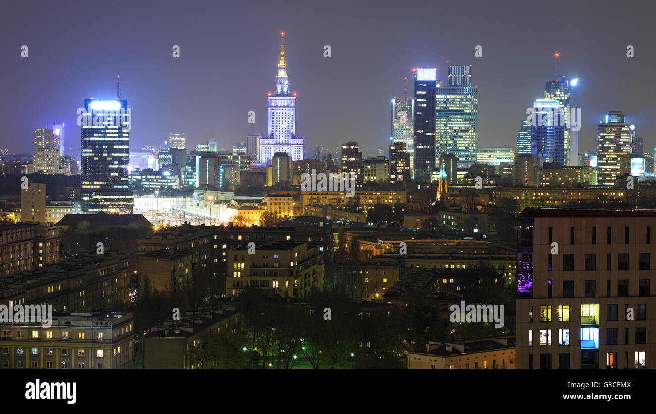 Warsaw city center at night Stock Photo - Alamy