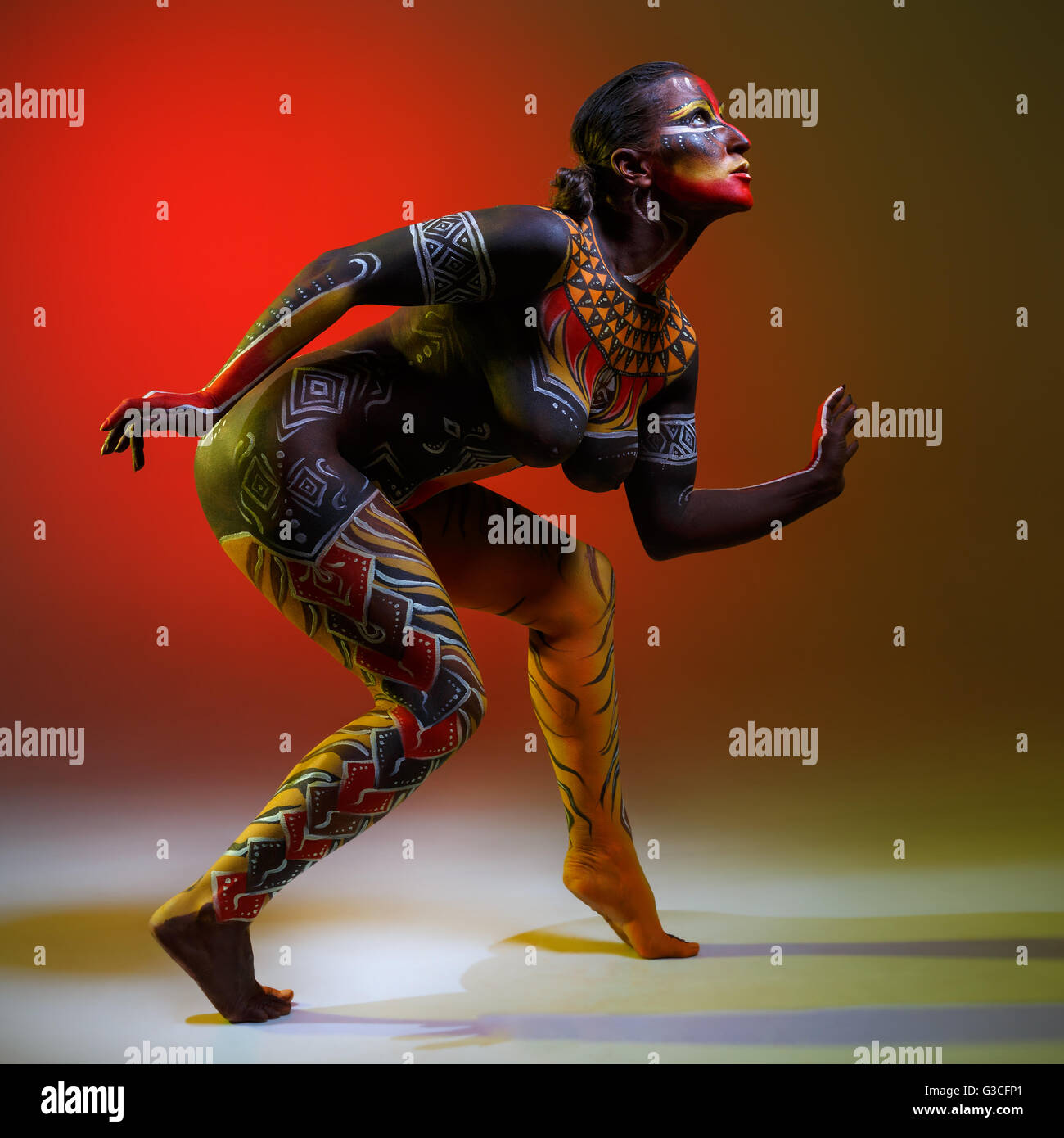 Bodypainting. Woman painted with ethnic patterns Stock Photo - Alamy