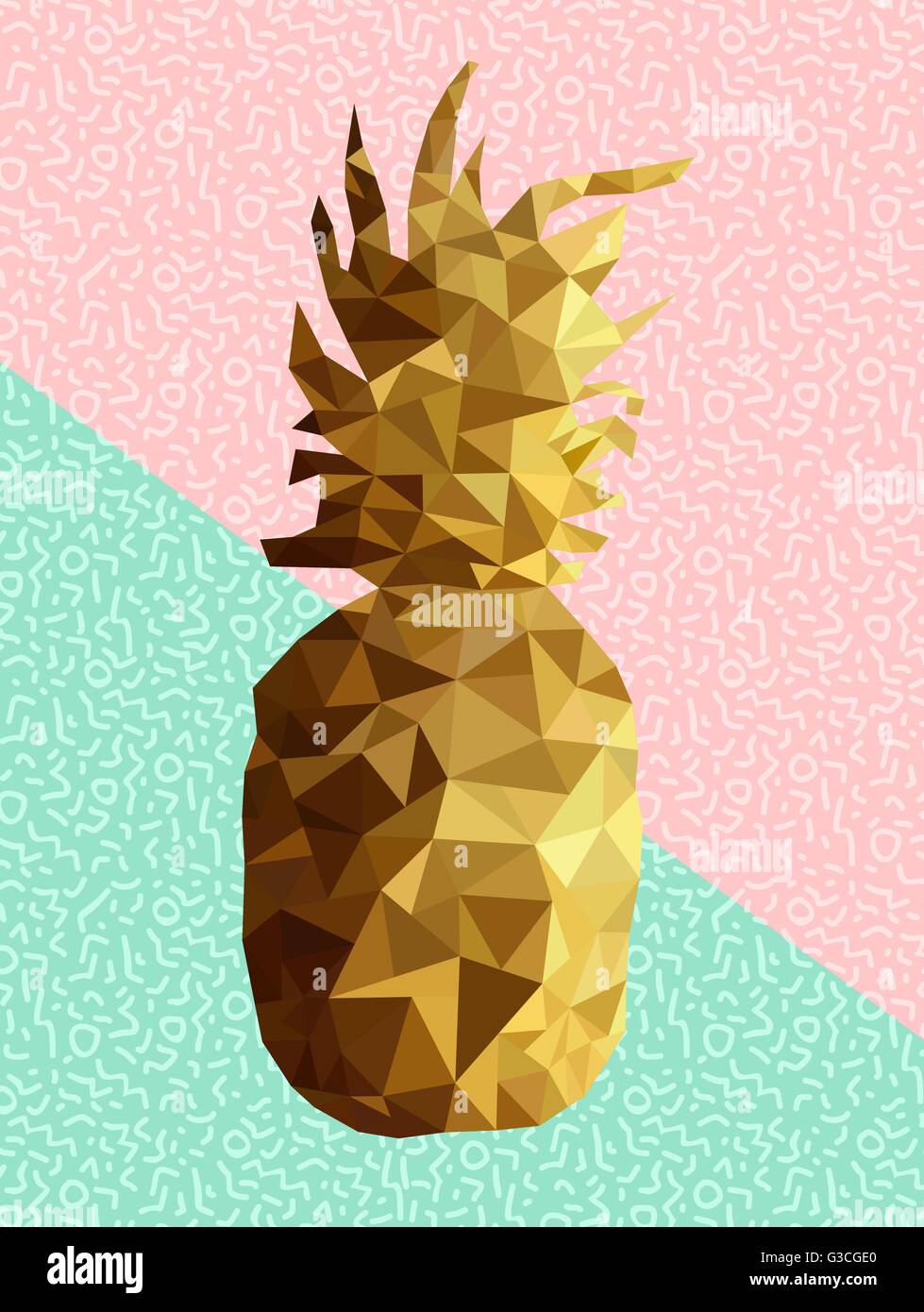 Retro summer concept illustration of pineapple fruit gold low poly ...
