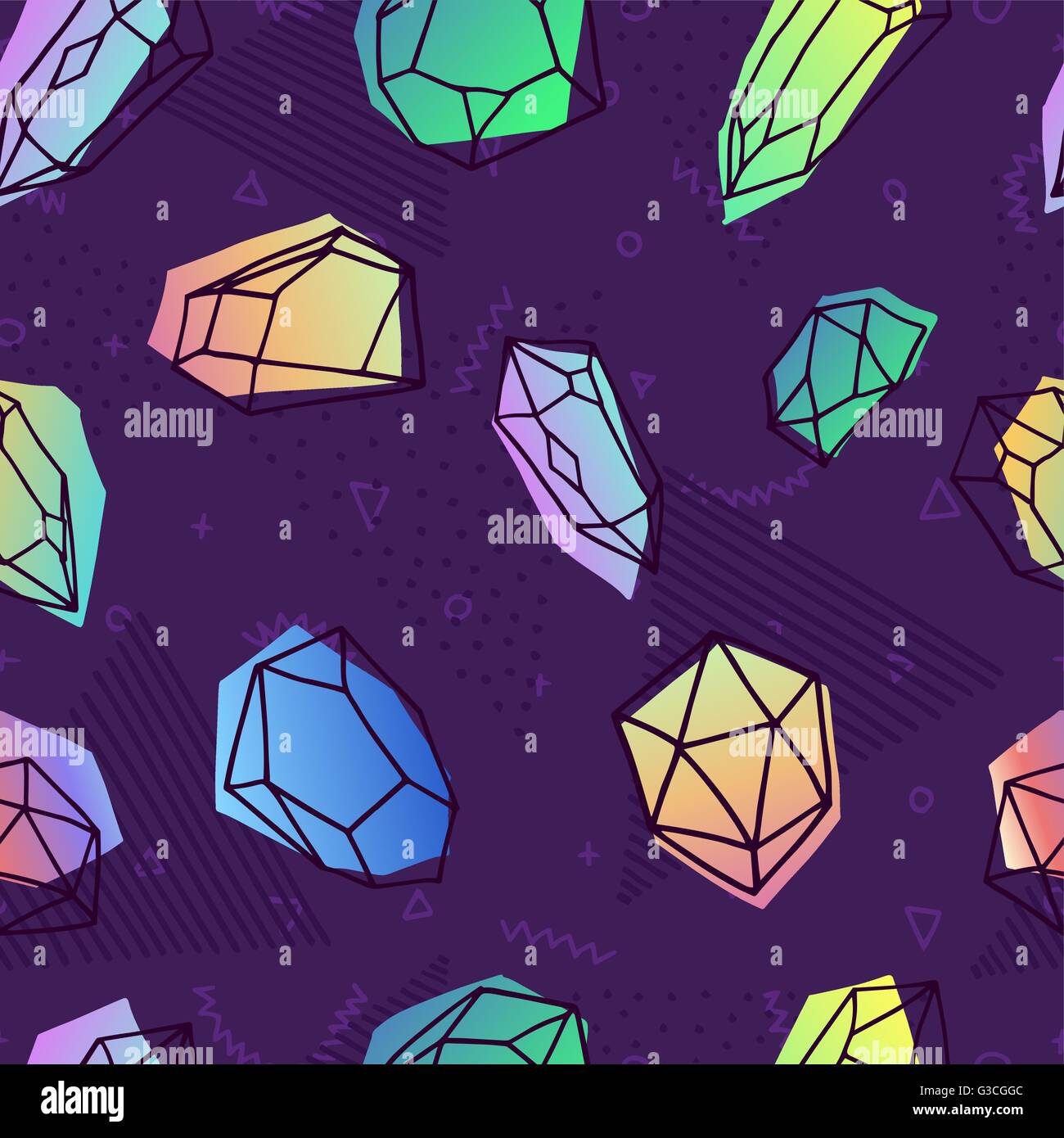 Modern 80s style seamless pattern of colorful crystal stones in soft ...