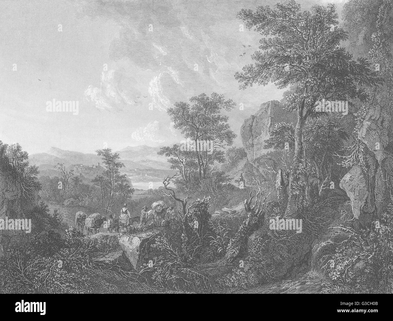 LANDSCAPE AND FIGURES: John Both, antique print 1835 Stock Photo - Alamy