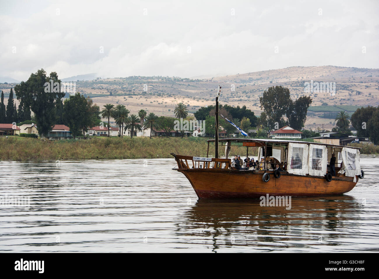Israel, lake, Sea of Galilee, excursion boat, north shore, landscape ...