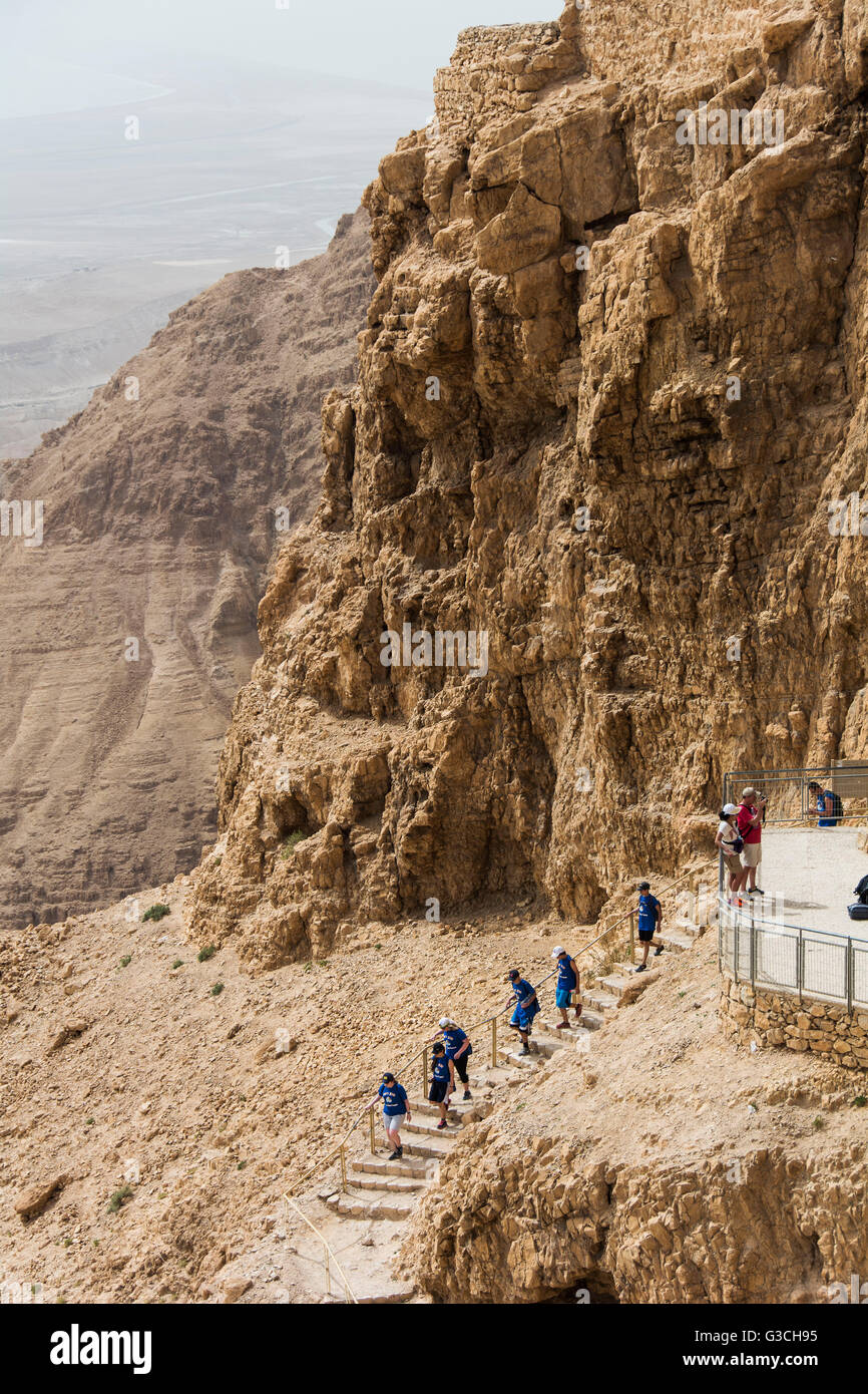 Israel, West Bank, Masada, national park, fortress, landscape, stairs ...
